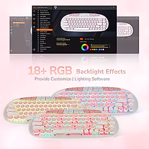RK ROYAL KLUDGE RK838 Pink Wireless Keyboard, Retro Typewriter Keyboard BT/2.4G/Wired Mode, 75% RGB Hot Swappable Gaming Keyboard with Round Keys 10 Buttons, Pink Switches