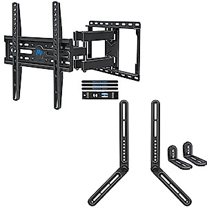 Mounting Dream Full Motion TV Wall Mount and Soundbar Bracket Bundle, TV Bracket for 26-55 Inch TVs, Max VESA 400x400mm and 99 LBS, Sound Bar Mount for Mounting Above or Under TV Up to 15 LBS