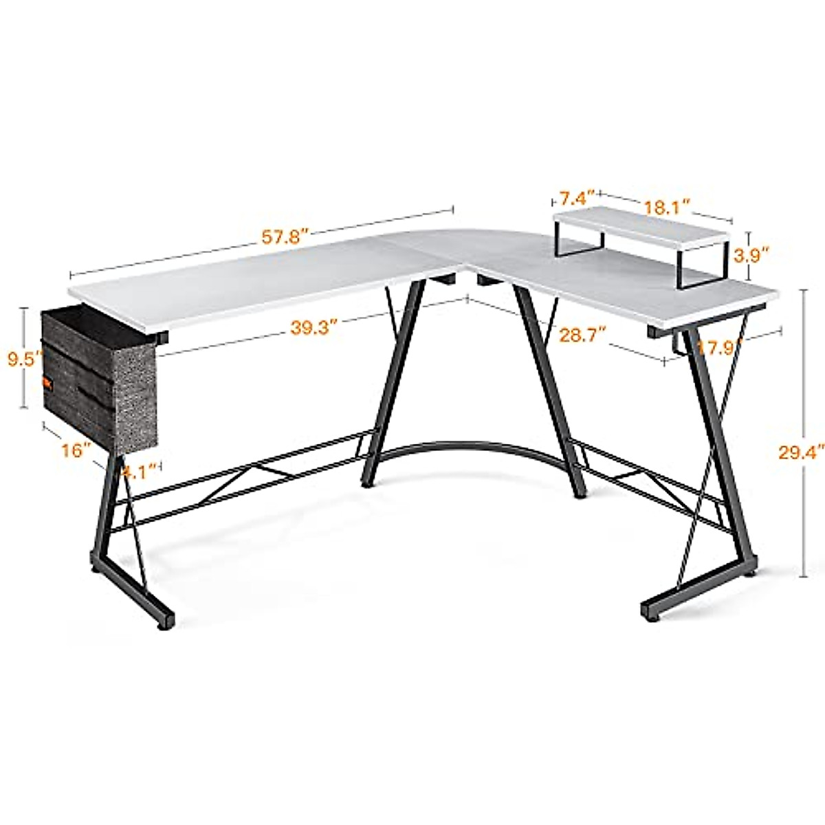 Casaottima L Shaped Desk Gaming Desk Home Office Desk Computer Desk with Round Corner, Large Monitor Stand