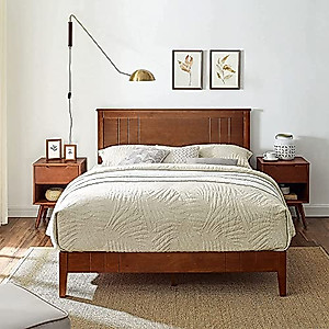 MUSEHOMEINC Mid-Century Modern Solid Wooden Platform Bed with Adjustable Height Headboard for Bedroom,King Size Wooden Bed Frame with Headboard,Wood Slat Support & No Box Spring Needed