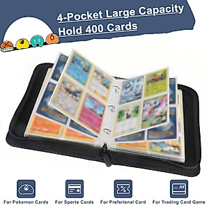 400 Cards 4-Pocket Soccer Card Binder for Cards, Zatozkar Cards Holders Album for TCG Holders with 50 Removable Sleeves Hold Cute Back Design for Trading Cards Happy New Year Gifts