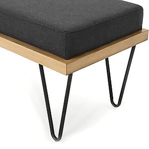 Christopher Knight Home Elisha Industrial Modern Fabric Bench, Dark Charcoal / Matte Black