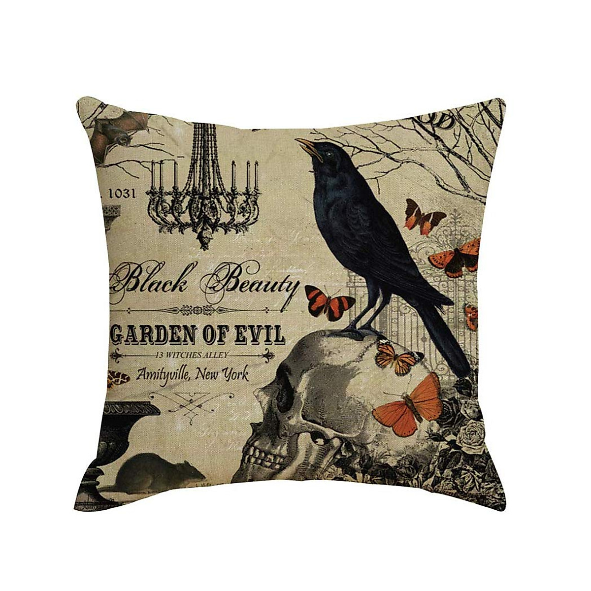 PSDWETS Happly Halloween Decorations Crow Skull and Pumpkin Pillow Covers Set of 4 Home Decor Cotton Linen Throw Pillow Covers Cushion Cover 18 X 18