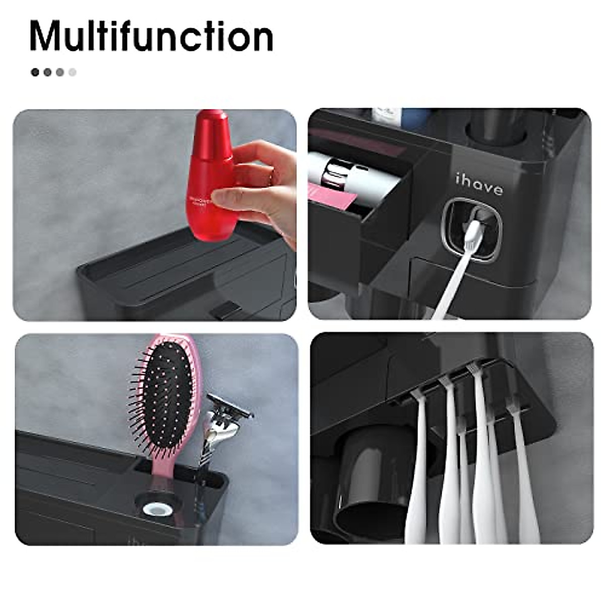 iHave Toothbrush Holders for Bathrooms, 3 Cups Toothbrush Holder Wall Mounted with Toothpaste Dispenser - Large Capacity Tray, Cosmetic Drawer - Bathroom Organizer & Bathroom Organization and Storage