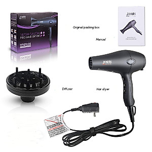 Hair Dryer, 1875W Blow Dryer, Ionic Hair Dryers with Diffuser and Concentrator Attachment, Fast Dry Light Weight Low Noise Hairdryer