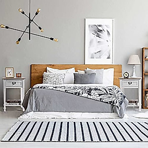 Wnutrees Rustic Farmhouse Accent End Table, Nightstand Side Tables with Drawers and Open Storage Shelf for Living Room Bedroom, Wooden Top, Handcrafted Finish, Set of 2