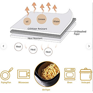 AIR FRYER LINERS 100Pcs - EASY CLEAN, NON-STICK AIR FRYER LINER- OIL PROOF, WATER PROOF AIR FRYER PAPER LINERS