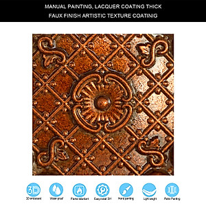 PAINTSDECOR Faux Plastic Ceiling Tiles Peel and Stick Tin Ceiling Tiles Distressed for Cafe Club Salon Hotel Store Bar 2'x2' PL80 Archaic Copper 10pcs