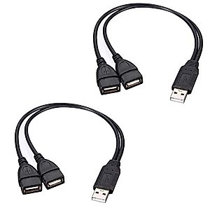 USB Splitter,USB Charger Cable,USB A 2.0 Male to Dual USB Female Jack Y Splitter Charging Cable for Laptop/Car/Data Transmission/Charging Etc. (2 Pack)