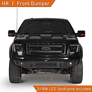 Hooke Road F150 Front Bumper, Full Width Steel Bumper w/LED Lights for Ford F-150 2009 2010 2011 2012 2013 2014 Pickup Truck (Excluding Raptor)