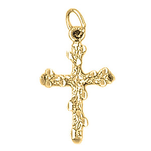 Jewels Obsession 18K Yellow Gold Nugget Cross Pendant, Made in USA
