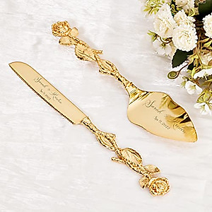 Cake Cutting Set for Wedding, Personalized Gold Cake Knife and Server Set, Custom Cake Serving Set, Engraved Pastry Pie Server Cake Pizza Cutter, Birthday Gift for Cake Lover