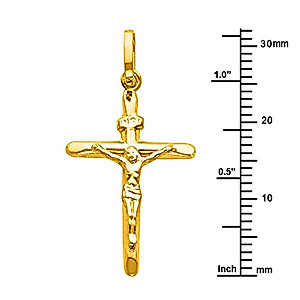 The World Jewelry Center 14k REAL Yellow Gold Crucifix Cross Pendant with 1.6mm Figaro Chain Necklace - 18"