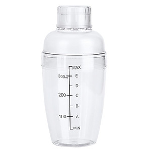 Maxmartt 1PC 350ml Plastic Cocktail Shaker with Scale and Strainer Top Clear Plastic Cocktail Shaker Bottle Wine Mixer Milk Juice Shaker Proffesional Bar Tool Best Gift for Beginner