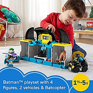 Little People DC Super Friends Batman Toy Deluxe Batcave Playset With Lights Sounds & 4 Figures For Toddlers Ages 18+ Months