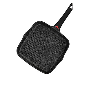 11 Inch Non Stick Grill Pan Granite Coated with Pour Spout - Lightweight 2.66 Quart Grill Pan for Indoor Cooking with Grip Handle - Induction Compatible PFOA Free Stove Top Grill (Black)