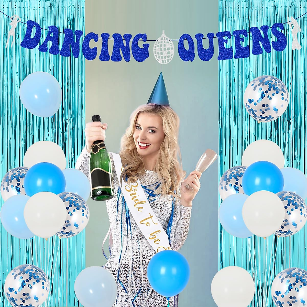 You are the Dancing Queen Decoration Dancing Queen Bachelorette Party Decorations Disco Party Decors with Dancing Queen Banner Blue Rain Curtain for Bridal Shower Disco Bachelorette Party