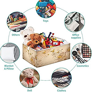 visesunny Closet Baskets Vinatge Style Sunflower Bee Storage Bins Fabric Baskets for Organizing Shelves Foldable Storage Cube Bins for Clothes, Toys, Baby Toiletry, Office Supply
