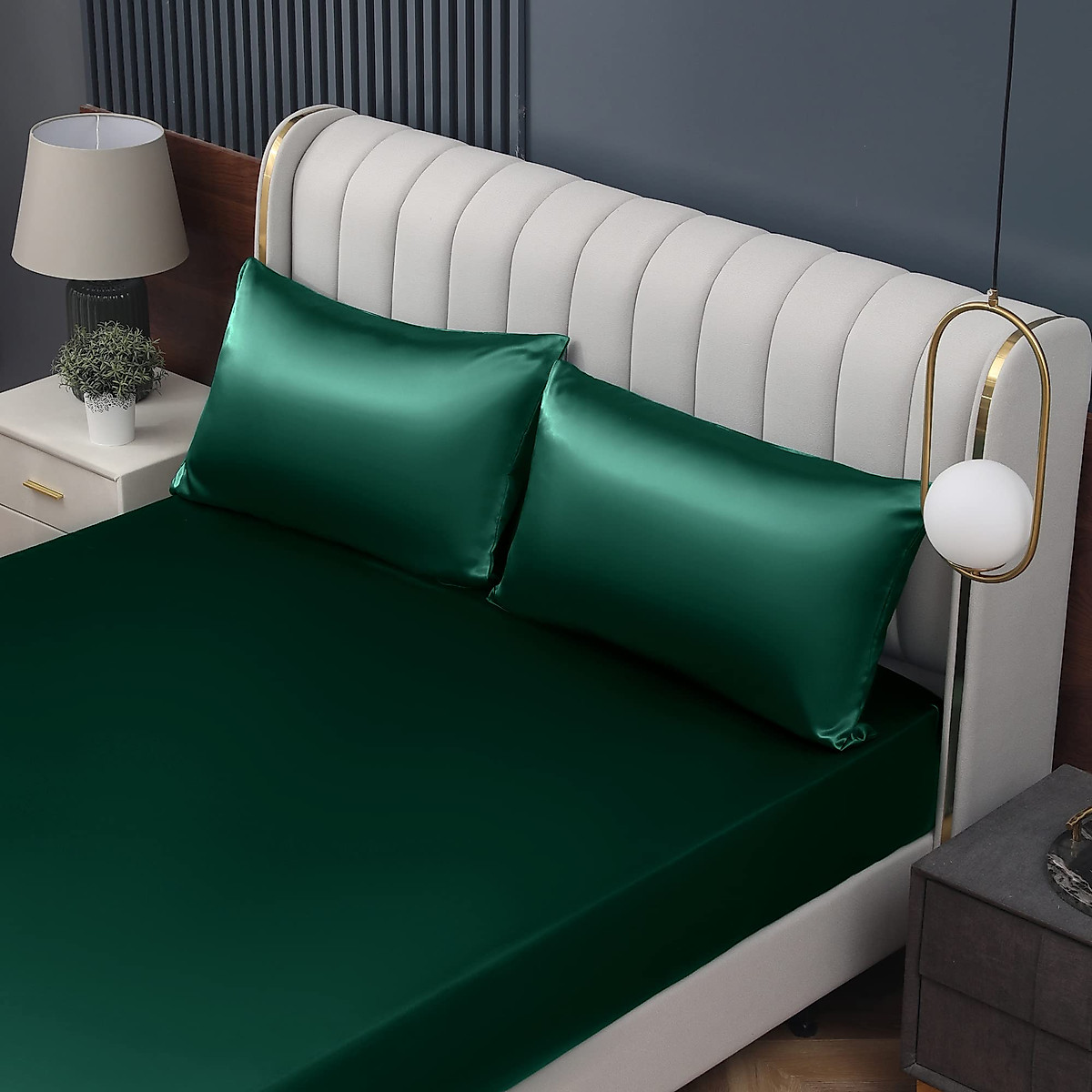 Homiest Blackish Green Satin Pillowcase for Hair and Skin, King Size Pillow Covers Luxury & Ultra Soft Pillow Cases Set of 2, Cooling Pillowcovers with Envelope Closure, Anti Wrinkle, 20 x 40 Inch