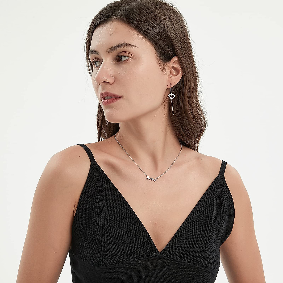 CCmfgjew Love Heart Long Chain Earrings for Women Threader Drop Earrings Lightweight Hypoallergenic Silver Earrings Jewelry Gifts