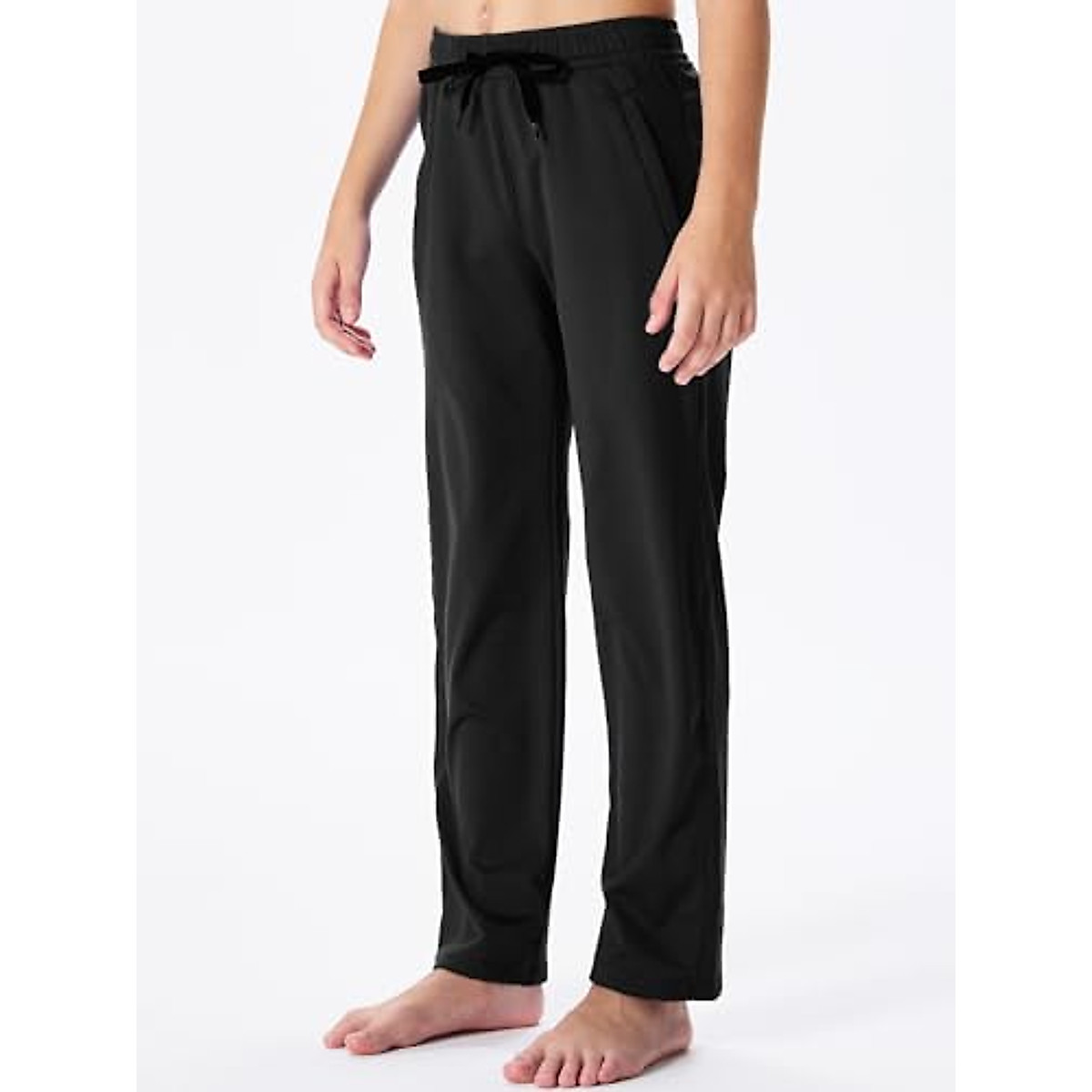 DEVOROPA Boys Sweatpants Fleece Lined Open Bottom Water Resistant Youth Athletic Joggers Thermal Pants Zipper Pockets Black L