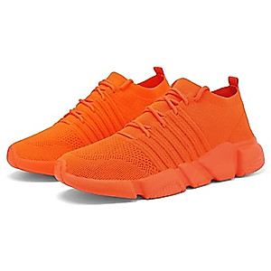 GSLMOLN Mens's Women's Gym Shoes Knitted Fashion Slip on Sneakers Lightweight Breathable Athletic Shoes Fashin Tennis Sport Shoes Orange M 10.5/W 12.5