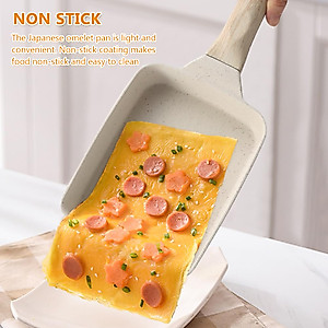 Tamagoyaki Pan,Japanese Omelette Pan With Silicone Brush,Nonstick Tamagoyaki Pan,Rectangle Eg-g Roll Pan With Detachable An-ti Scalding Handle For All Stove,7“x 5.9”(beige，pink)