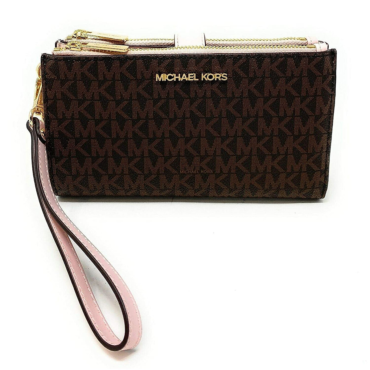 Michael Kors Jet Set Travel Double Zip Wristlet (brown softpink)