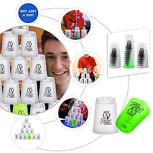 DEWEL Stacking Cup Game with 15 Stack Ways, 12pcs Cup Stacking Set, Sport Stacking Cups with BPA-Free Material, Classic Family Game, Great Gift Idea for Stack Games Lover. (11 White&1 Green)