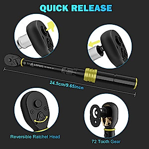 ANPUDS 1/4 Inch Drive Click Torque Wrench, 20-240 in.lb/2.3-27.1 Nm, Small Bike Torque Wrench, Lightweight 72-Tooth Dual-Direction Inch Pound Torque Wrench, MTB Mountain Road Bicycle Maintenance Tool