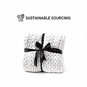 YnM Chunky Throw Blanket, Medium-Weight, Hand Knitted, Skin Friendly, Ventilated and Breathable, Machine Washable, Home Décor Piece for Couch, Sofa and Bed (White, 40x50 Inch)