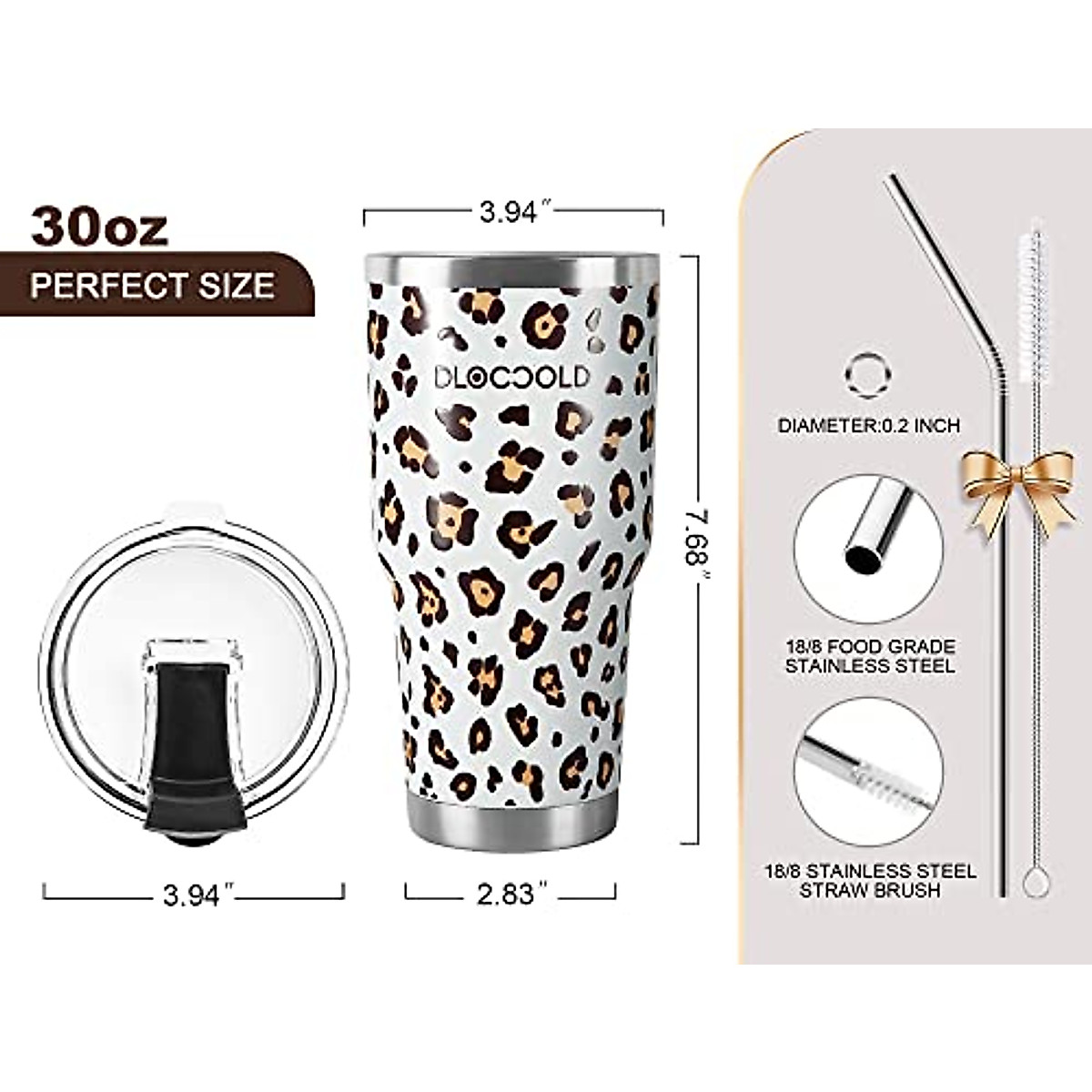 DLOCCOLD 30 oz Tumbler with Lid and Straw, 18/8 Stainless Steel Vacuum Insulated Coffee Tumbler,Insulated Travel Mug Water Cup with Leak-Proof Flip Lid,Metal Straw,Cleaning Brush & Gift Box