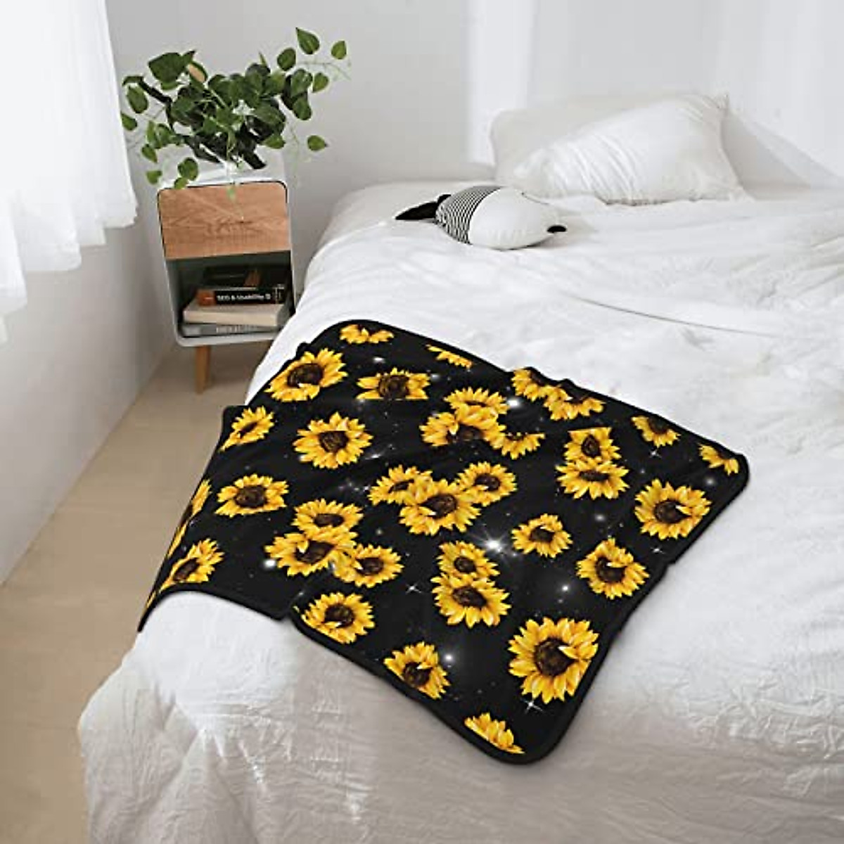 Sunflower Blanket Soft Warm Plush Blankets Flower Plant Throw Blanket for Adults Kids Bed Sofa Office 60"x50"