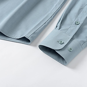 FAHIZO Men's Dress Shirt Casual Regular Fit Stretch Soild Long Sleeve Button Up Shirts, Grey Green-L