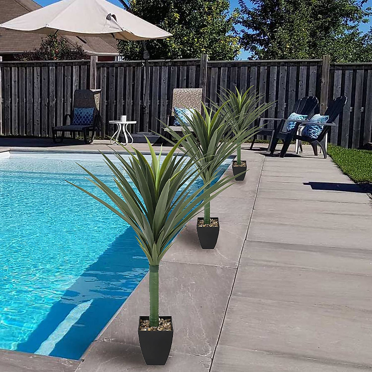 Worth Garden Artificial Yucca Tree 3ft,Tropical Yucana Plant,Realistic Tropical Dracaena Artificial Tree Faux Silk Plant Fake Potted Plant,Indoor Outdoor Décor,Black Pot & 20g Dry Greenmoss Included