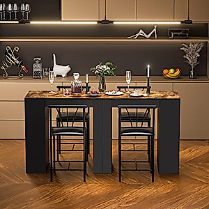 VECELO Small Bar Table and Chairs Tall Kitchen Breakfast Nook with Stools/Dining Set for 2, Storage Shelves, Space-Saving, Black