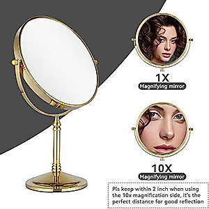 DOWRY Makeup Mirror 10x Magnification Vanity Mirror Tabletop Two-Sided Swivel Gold Finish