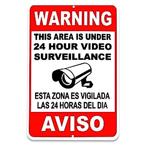 Video Surveillance Sign - 8 x 12 Aluminum 24 Hour Surveillance Sign Security Camera Sign No Trespassing Sign Smile Your on Camera Signs