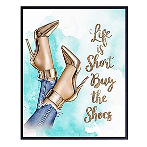 Fashion Design Wall Art - Glam Wall Decor - Luxury Gift for Women, Designer Shoes Fan, Couture Fashionista - Cute Girly Home Decoration for Bathroom, Living Room, Girls Teens Bedroom - Poster Picture