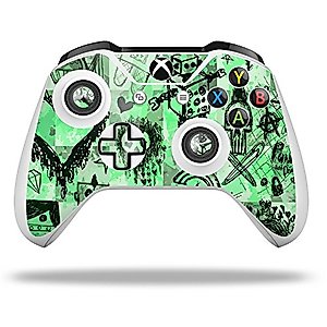 WraptorSkinz Decal Vinyl Skin Wrap compatible with XBOX One S/X Controller - Scene Kid Sketches Green (CONTROLLER NOT INCLUDED)