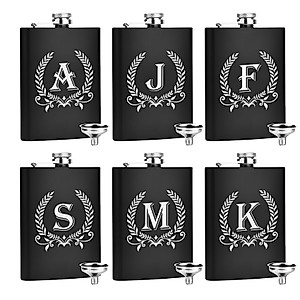 ELEGANTPARK Hip Flasks for Liquor for Men with Initials Monogrammed Gifts for Men Birthday Personalized Gifts for Him Groomsmen Dad Engraved Hip Flask with Funnel 8 OZ Letter A