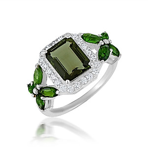 Ravishing Impressions 925 Sterling Silver Moldavite Bridal Ring Statement Engagement Wedding Birthday Jewelry Gifts For Women