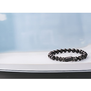 Handmade Natural Stone Black Tourmaline & Black Onyx Beaded Bracelet Men's and Women's