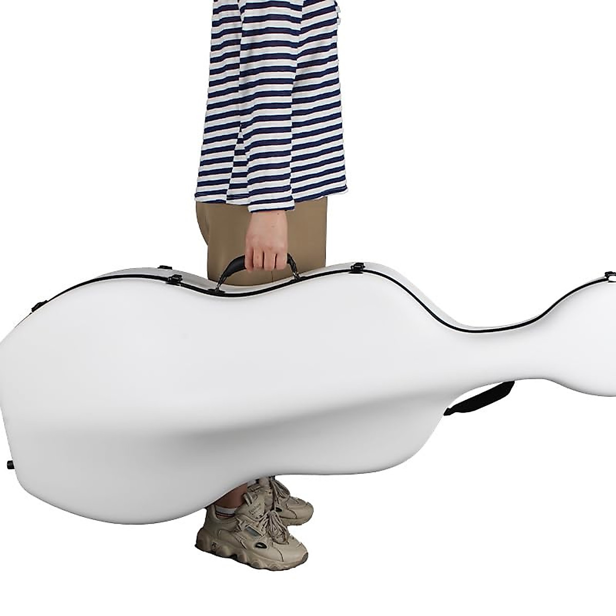 4/4 Full Size Cello Case, 4K Carbon Fiber Hard Shell Backpack, also Fits for 3/4, Ultralight as 5.7 LB Only, with Hygromether and Accessory Bag, Sturdy, Portable and Waterproof (Matte White)