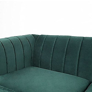 NOSGA 84” Chesterfield Fabric 3 Seater Couch Furniture, Velvet Deep Stripe Chesterfield Tufted Sofa Couch, Upholstered Sofa Couches with Nailhead Trim Scroll Arms for Living Room(Dark Green)