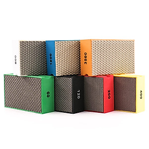 BSRTTOOL 7 PCS Diamond Hand Polishing Pads Sanding Blocks Foam Backing for Tile Stone Marble Concrete Ceramics Granite Glass Wet Dry(7PCS)