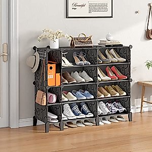 MAGINELS Portable Shoe Rack Plastic Shoe Organizer DIY Shoe Storage Shelf Organizer for Entryway Shoe Cabinet 36 Pairs, Black