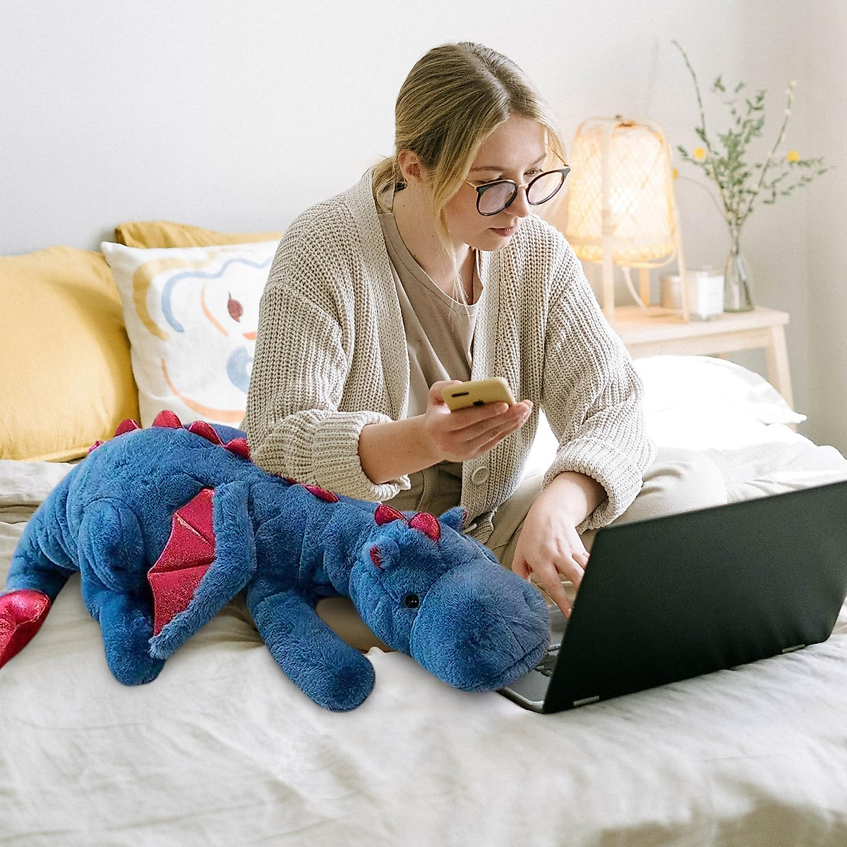 Pterosaur Stuffed Animal with Wings - Cute Soft Dinosaurs Plush Toys Little Flying Dragon Plushies Pillow Doll Christmas Birthday Gifts for Kids Boys Girls (Blue,27.55inch/70cm)