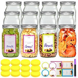 Encheng Wide Mouth Mason Jars 32oz,Clear Glass Mason Jars with Lids and Bands,12 Pack Quart Size Canning Jars with Metal and Plastic Lids for Preserving,Meal Prep,Fermenting,Jam