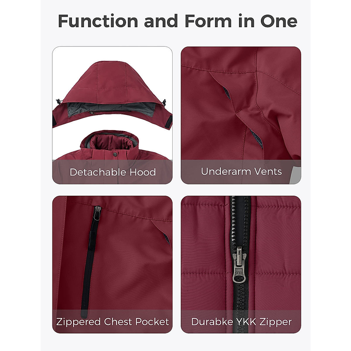 wantdo Women's Winter Snow Coat Mountain Skiing Jacket SoftShell Windbreaker Jacket Wine Red XL